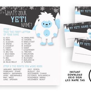 What's Your Yeti Name? Sign Printable 8x10 Instant Download Birthday ...