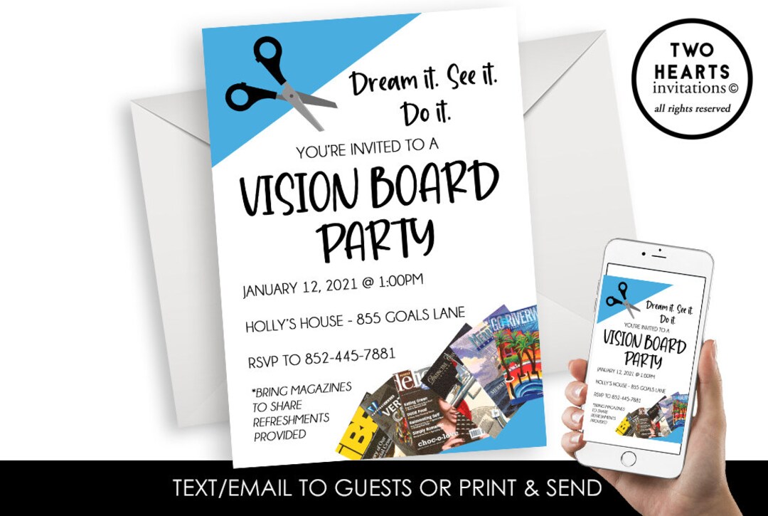 Vision Board Party Invitation Invite Digital 5x7 Goals Dreams Create ...