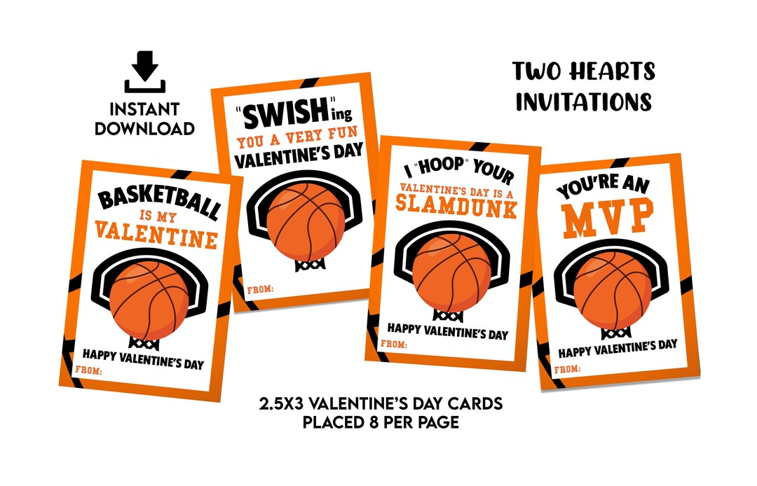 Basketball Valentine's Day Cards Printable Instant Download Digital ...