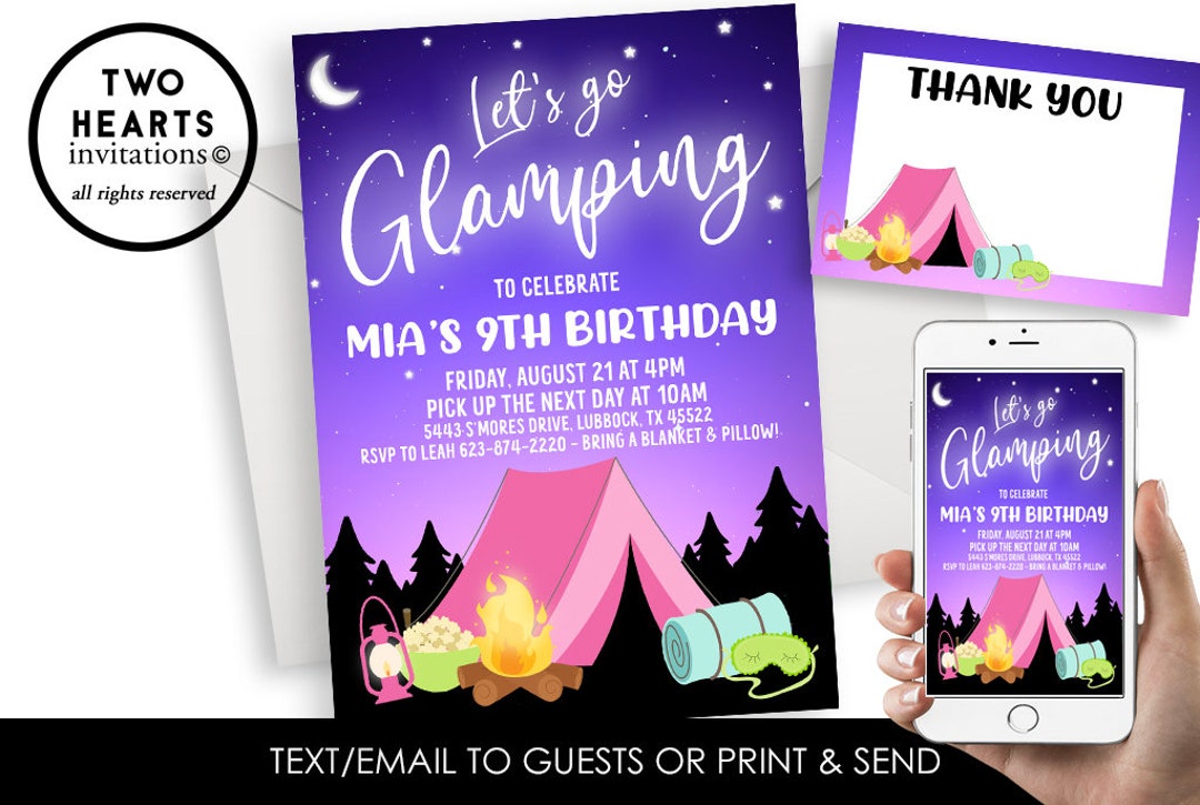 Glamping Invite Tent Invitation Girls Sleepover Digital 5x7 Night ...