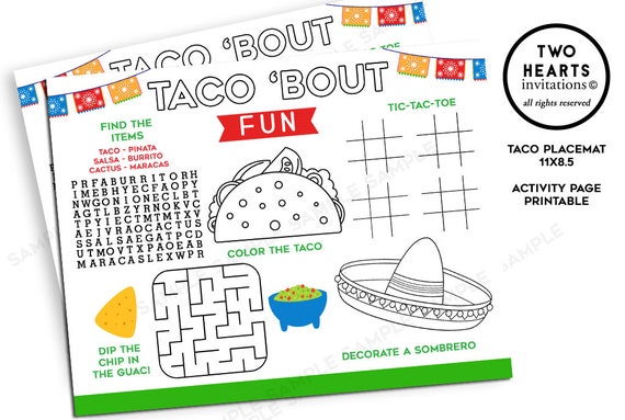 Fiesta Coloring Page Placemat Activity Sheer Birthday Kids - Etsy