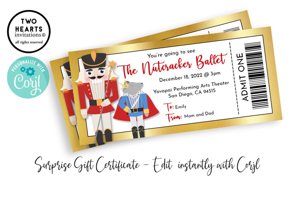 Editable Nutcracker Ballet Surprise Gift Ticket Template for - Etsy