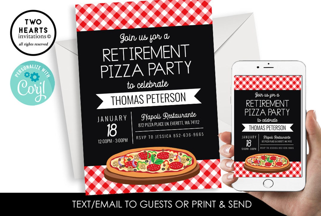 Editable Pizza Retirement Party Invitation Invite Digital 5x7 ...