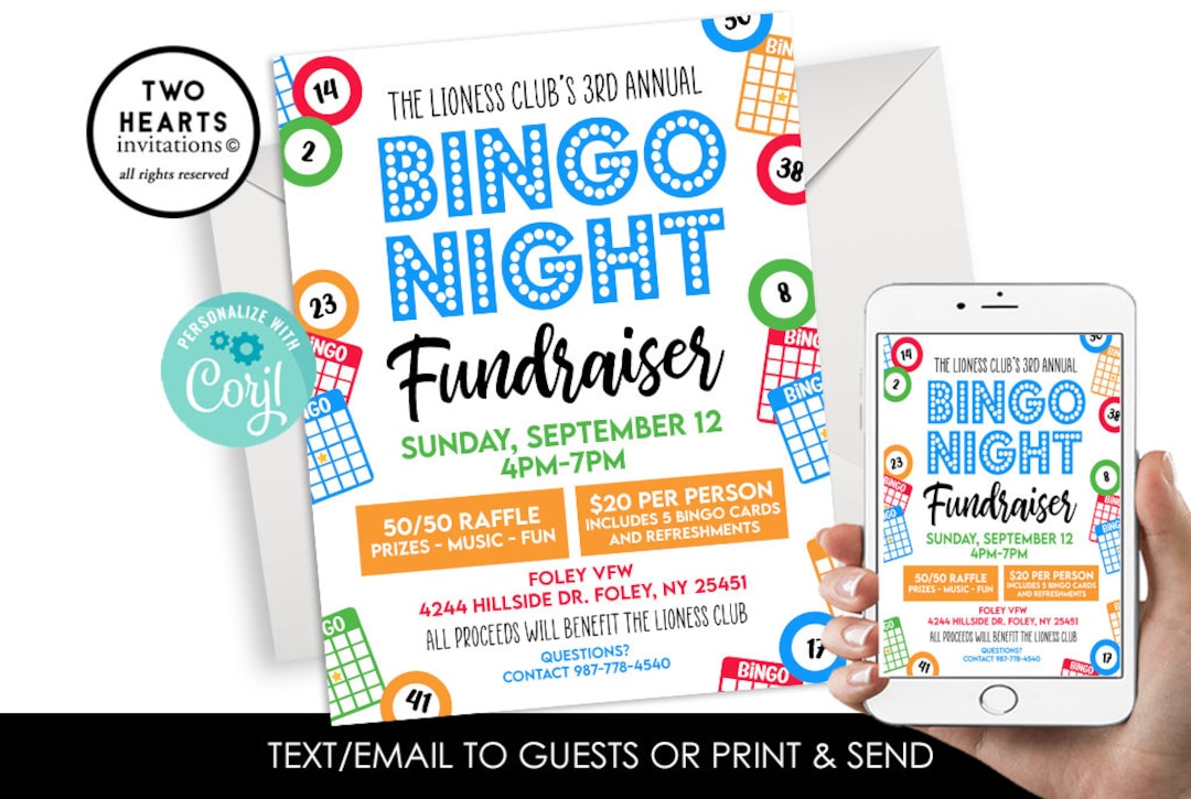 Editable Bingo Night Fundraiser Flyer Invite Invitation Instant ...