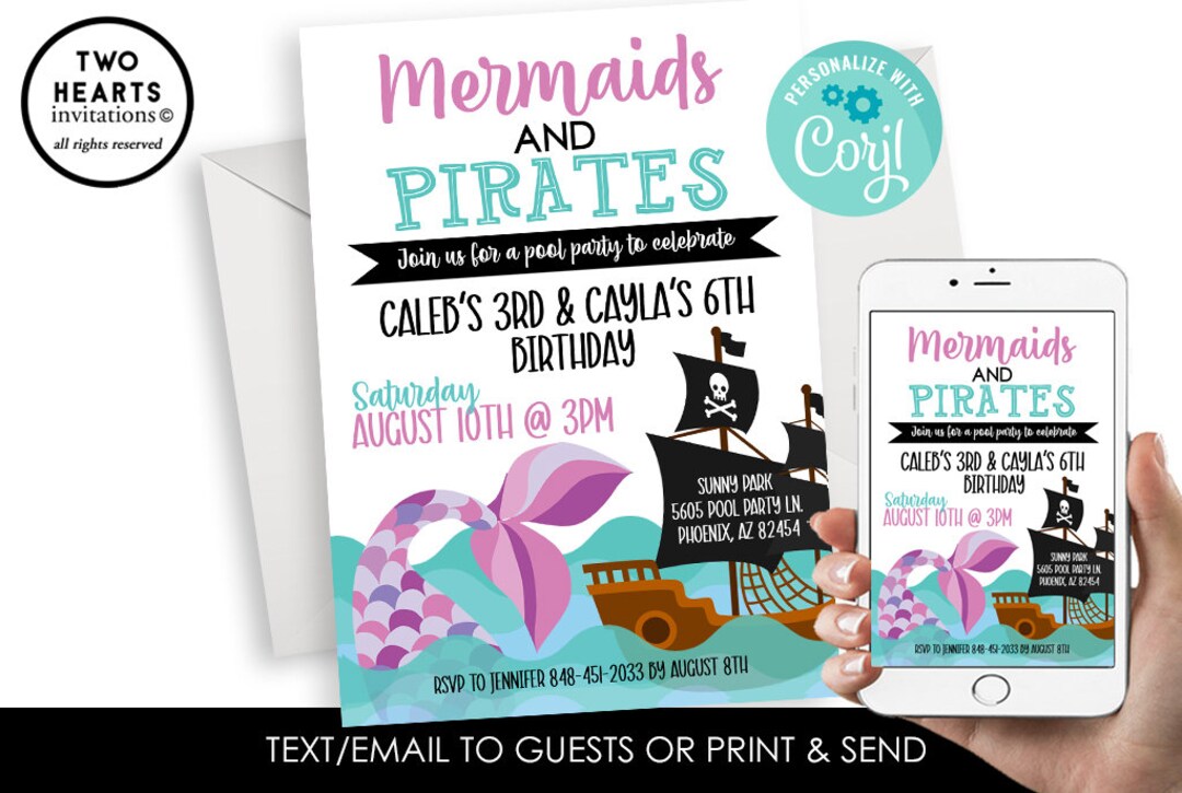 Mermaids and Pirates Birthday Invitation, Joint Party (digital Download ...