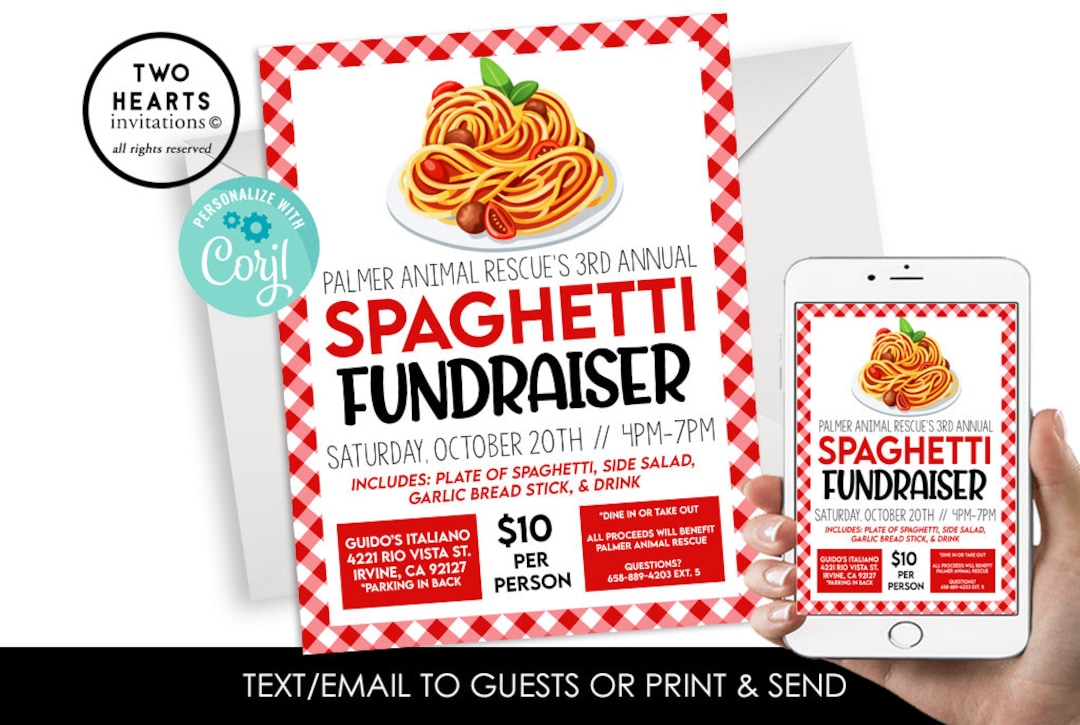 Editable Spaghetti Fundraiser Flyer 8.5x11 Digital Invite Instant ...