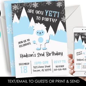 Editable Yeti Invitation Winter Invite Digital Kids Bigfoot Christmas ...
