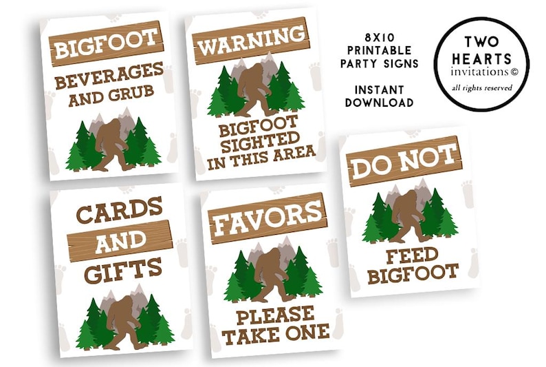 Bigfoot Party Signs 8x10 Printable Digital Instant Download Birthday ...