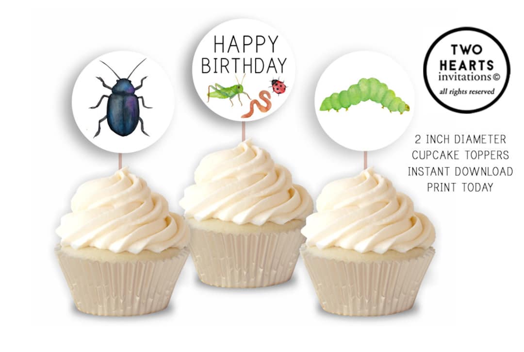 Printable Watercolor Bug CUPCAKE Toppers Digital 2 Inch Diameter ...