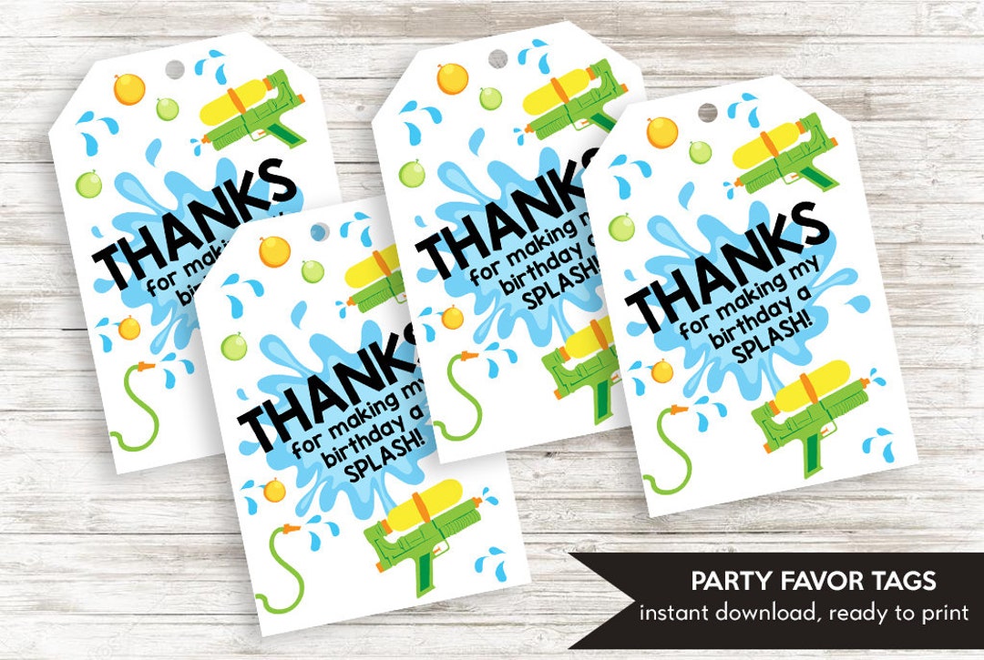 Water Gun Birthday Favor Tags 2x3 Digital Instant Download Splash Thank ...
