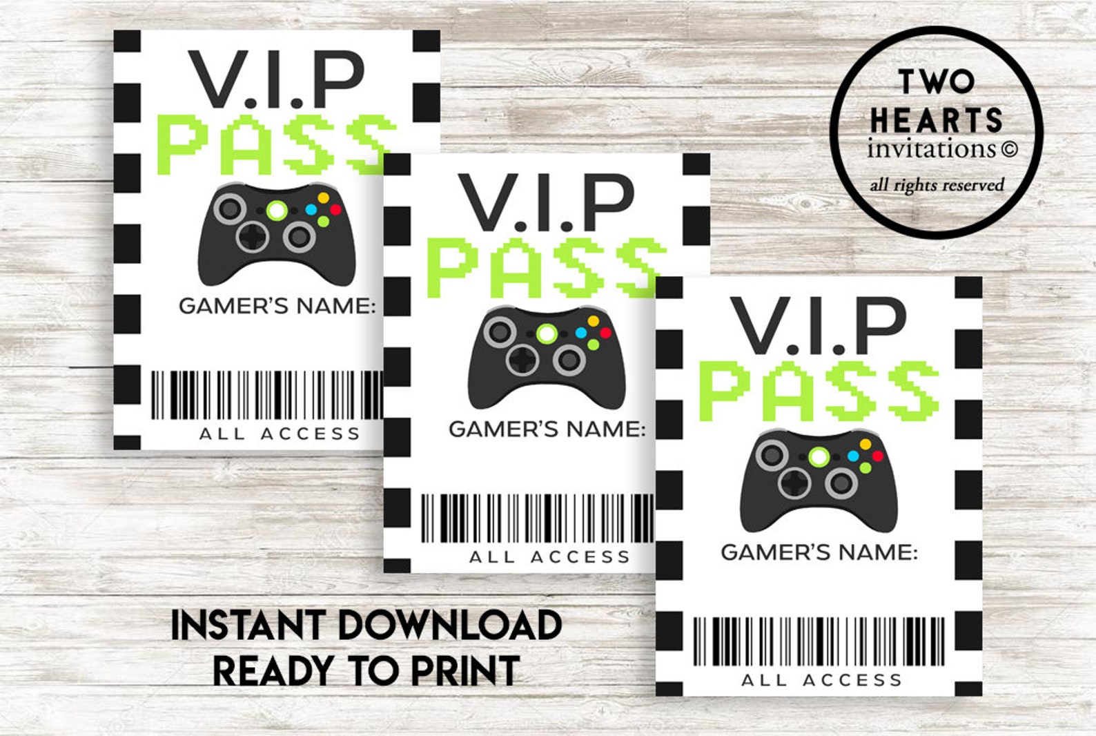 VIP Pass Digital Instant Download Gamer Gaming Game Truck Birthday 3x4 ...