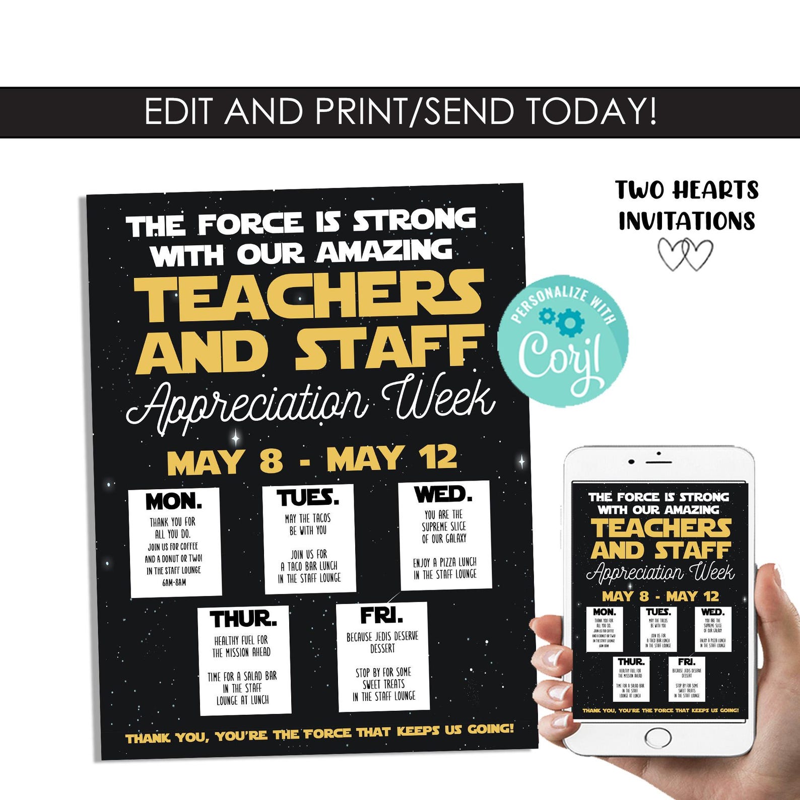 Star Wars Teacher Appreciation Week Flyer MAY the FORCE EDITABLE 8.5x11 ...