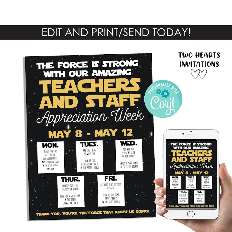 Star Wars Teacher Appreciation Week Flyer MAY the FORCE EDITABLE 8.5x11 ...