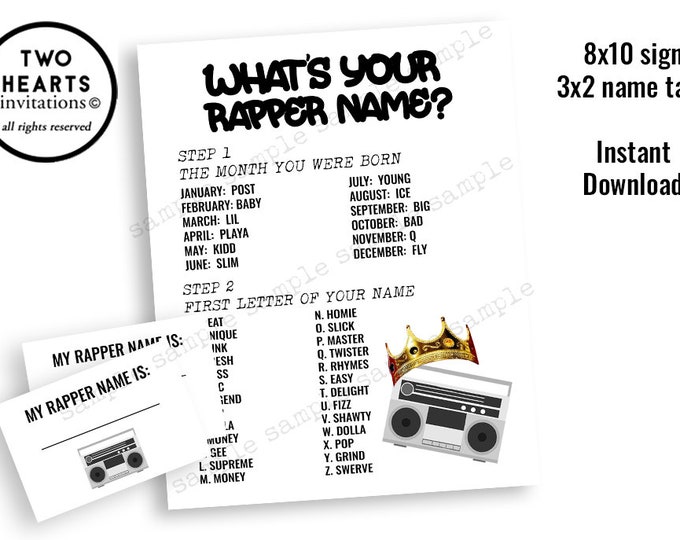 What's Your Rapper Name Digital Sign Party Decor Birthday Big One ...
