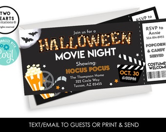 Halloween Movie Ticket Invitation Printables Orange and Black - Etsy