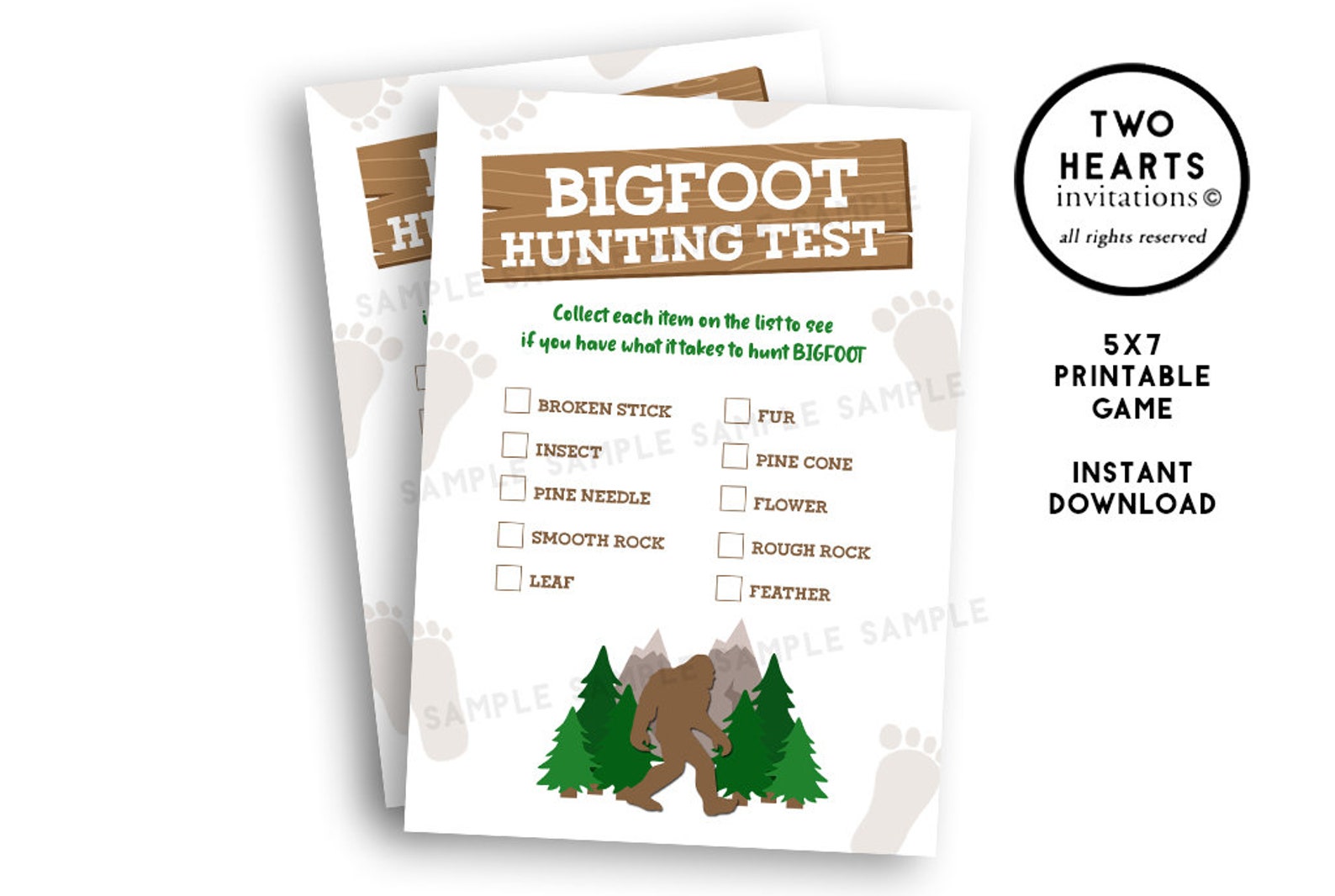 Bigfoot Game Scavenger Hunt Printable 5x7 Instant Download Test ...
