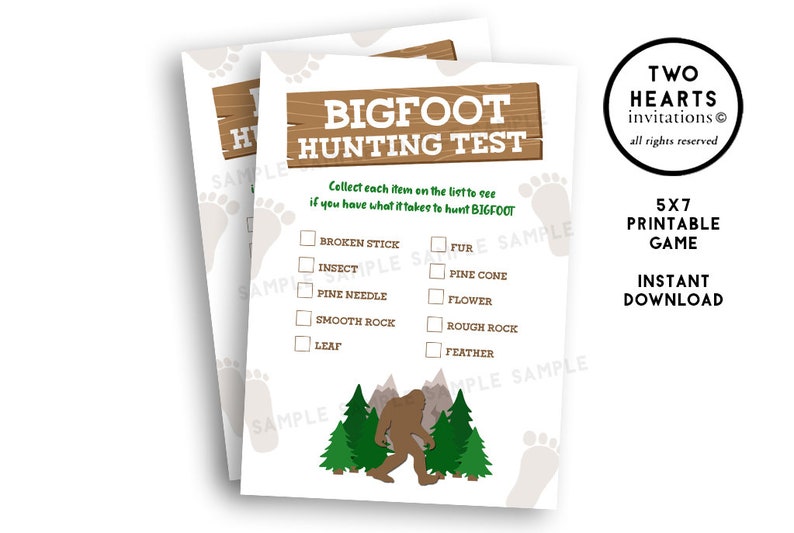 Bigfoot Game Scavenger Hunt Printable 5x7 Instant Download Test ...