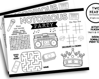 Notorious One Activity Sheet - Etsy