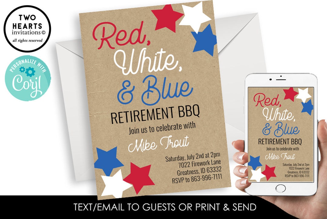 Editable 4th of July Retirement Invitation Party Invite Digital ...