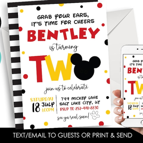Mickey Mouse Invitation Mickey Mouse 2nd Birthday Invitation - Etsy