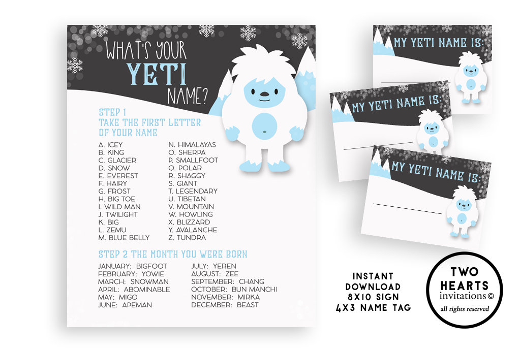 What's Your Yeti Name? Sign Printable 8x10 Instant Download Birthday ...