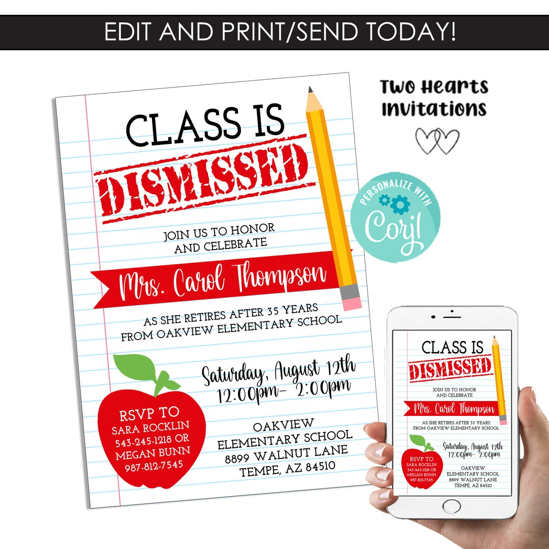Editable Teacher Retirement Invitation, Professor Retirement Invite ...
