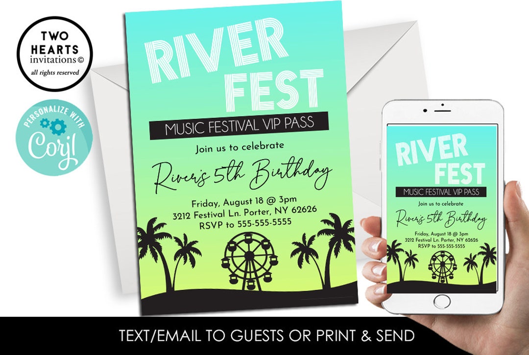Editable Music Festival Invite Invitation ANY AGE Digital Concert Fest ...
