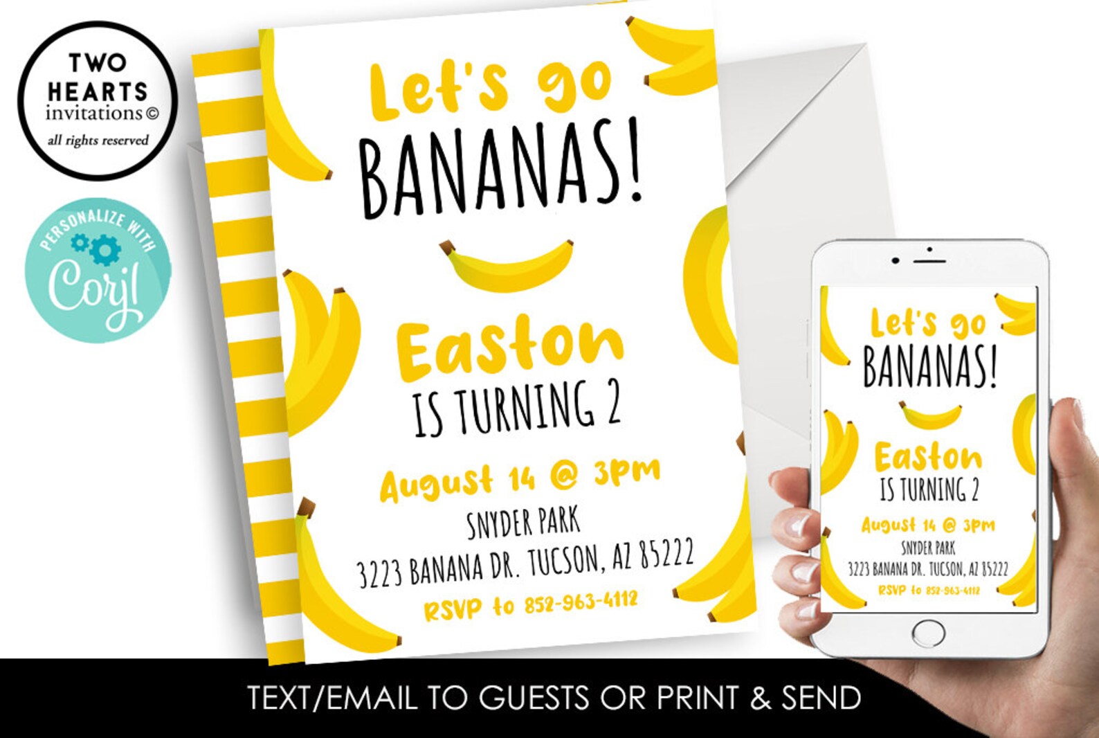 Editable Banana Birthday Invitation Let's Go Bananas Invite Digital ...