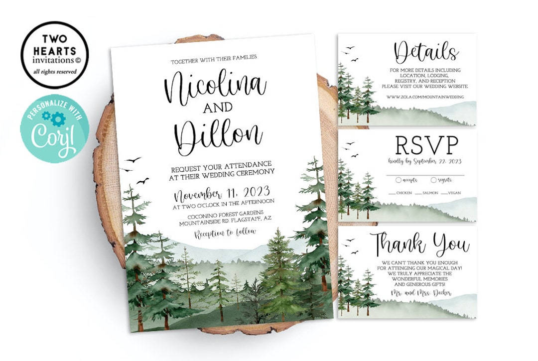 Editable Forest Wedding Invitation Bundle Digital 5x7 Invite Watercolor ...