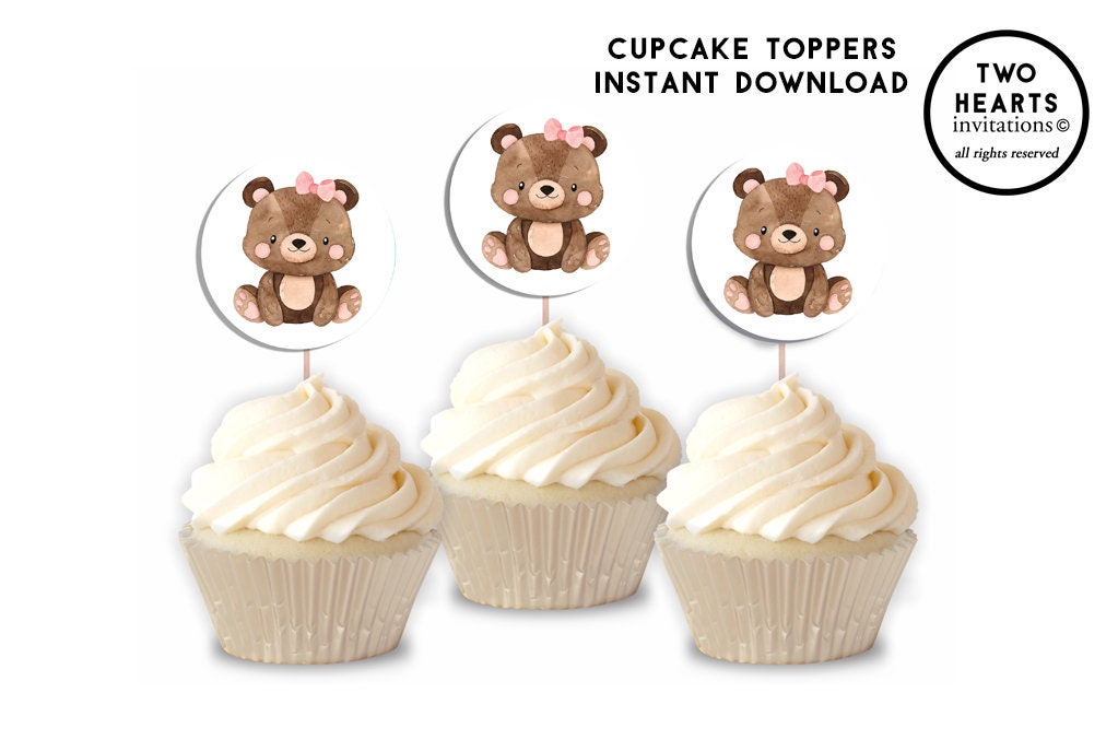 Beary Sweet Cupcake Toppers Digital 2 Inch Diameter Watercolor | Etsy