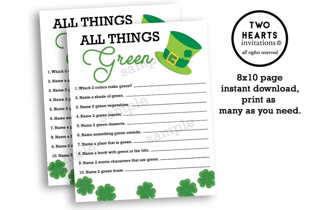 St Patrick's Day Printable Game All Things Green Digital Instant ...