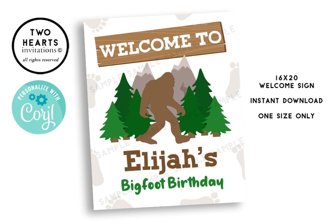 Bigfoot Welcome Sign Party Digital Printable Instant Download 16x20 ...