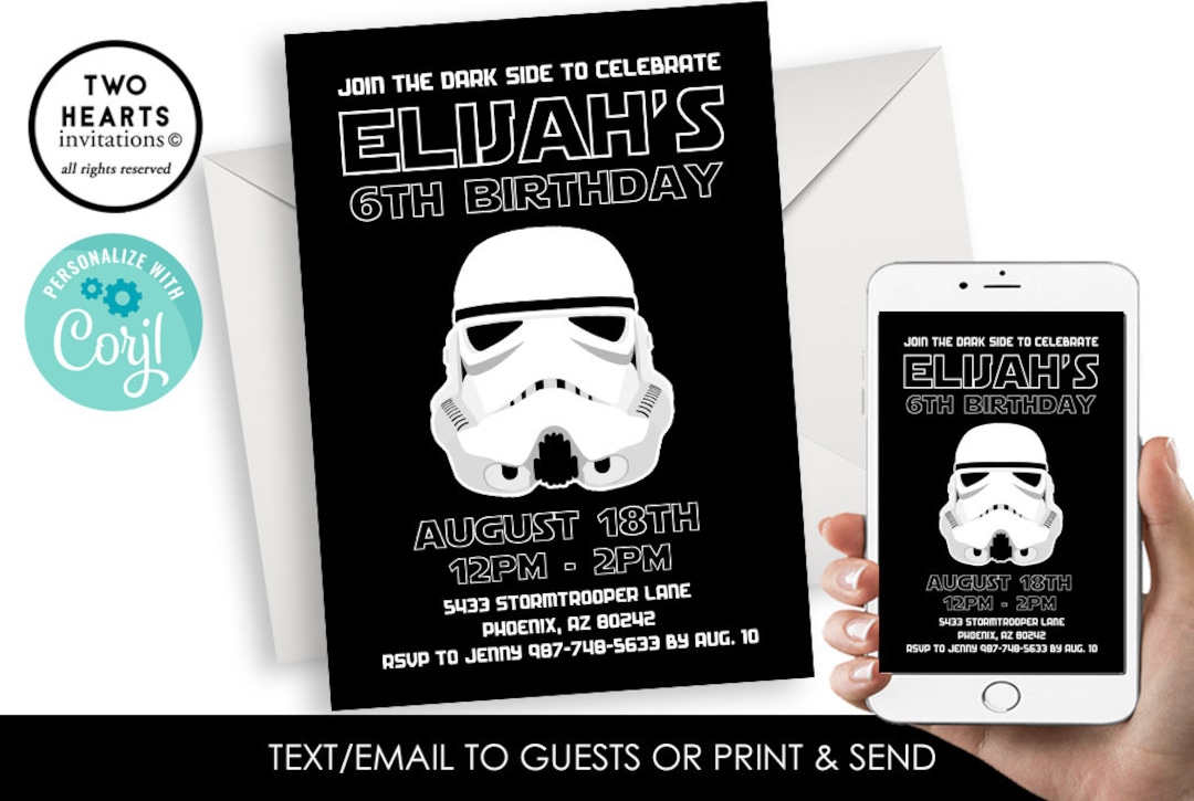 Editable StormTrooper Birthday Invitation 5x7 Instant Download Kids ...