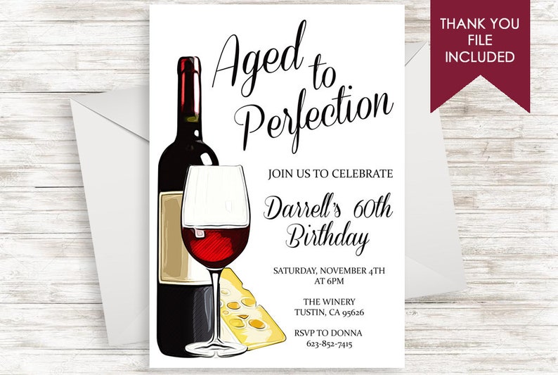 Wine Birthday Invitation Invite Aged To Perfection Red Winery Etsy
