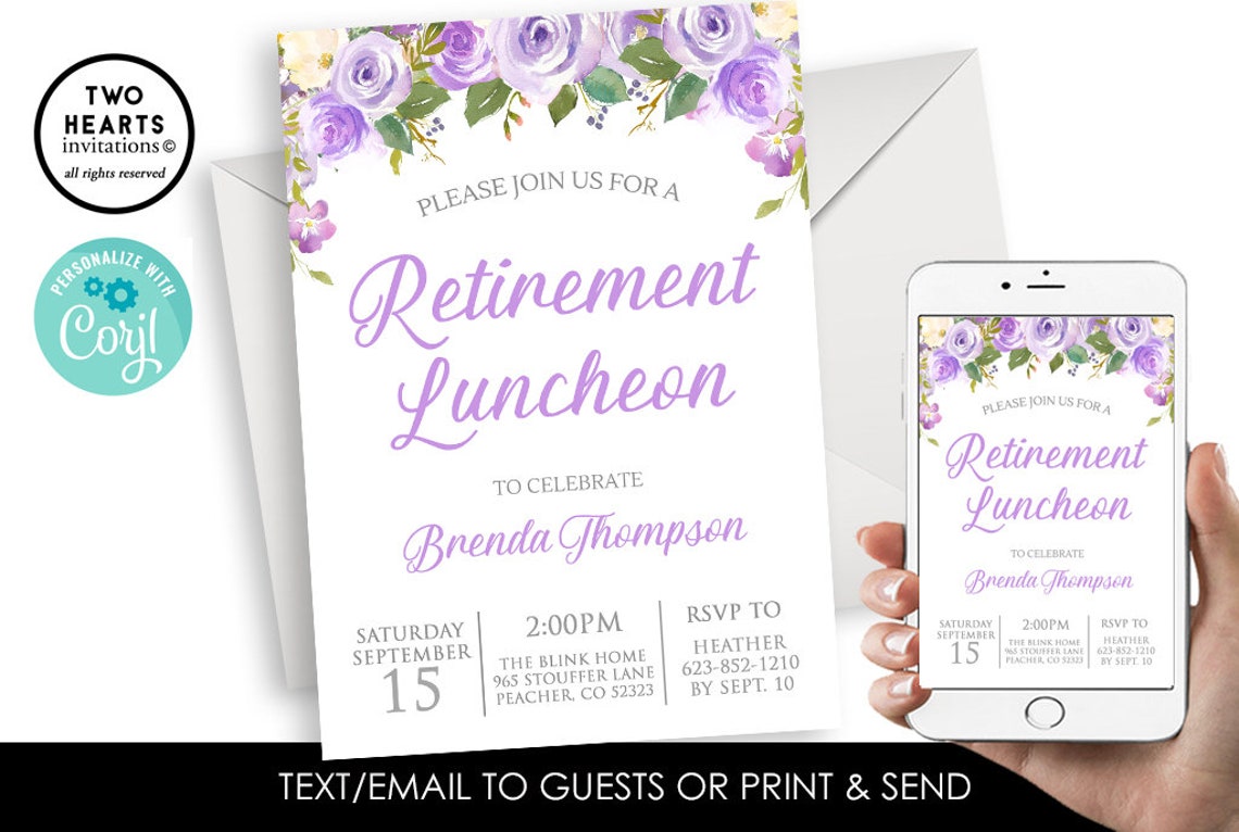 Editable Retirement Luncheon Invite Invitation Digital Purple - Etsy