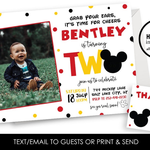 Mickey Mouse 2nd Birthday Digital Invitation - Etsy