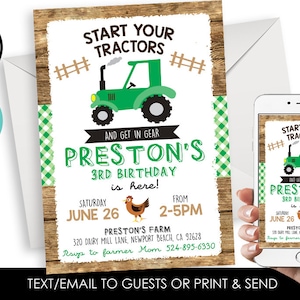 Editable Tractor Invitation Invite Farmer Green Digital 5x7 Personalize ...