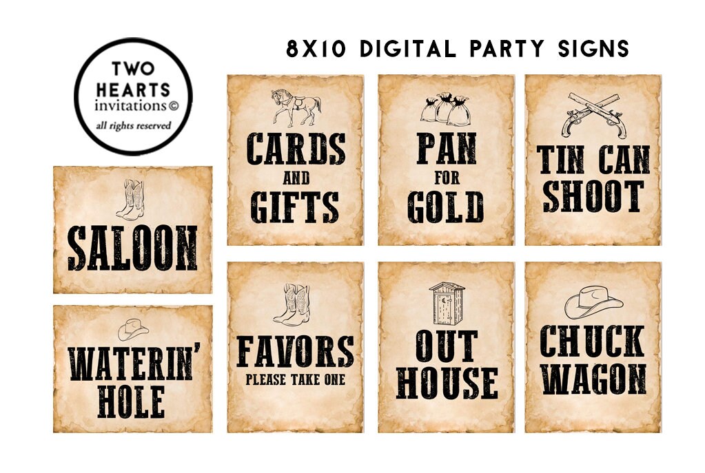 Printable Western Party Signs Kids Birthday 8x10 Digital Cowboy Outlaw ...