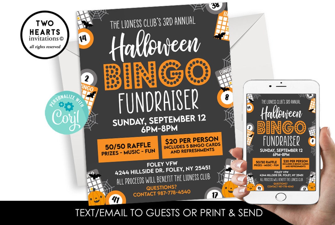 Editable Halloween Bingo Template Digital 8.5x11 Flyer Fundraiser ...