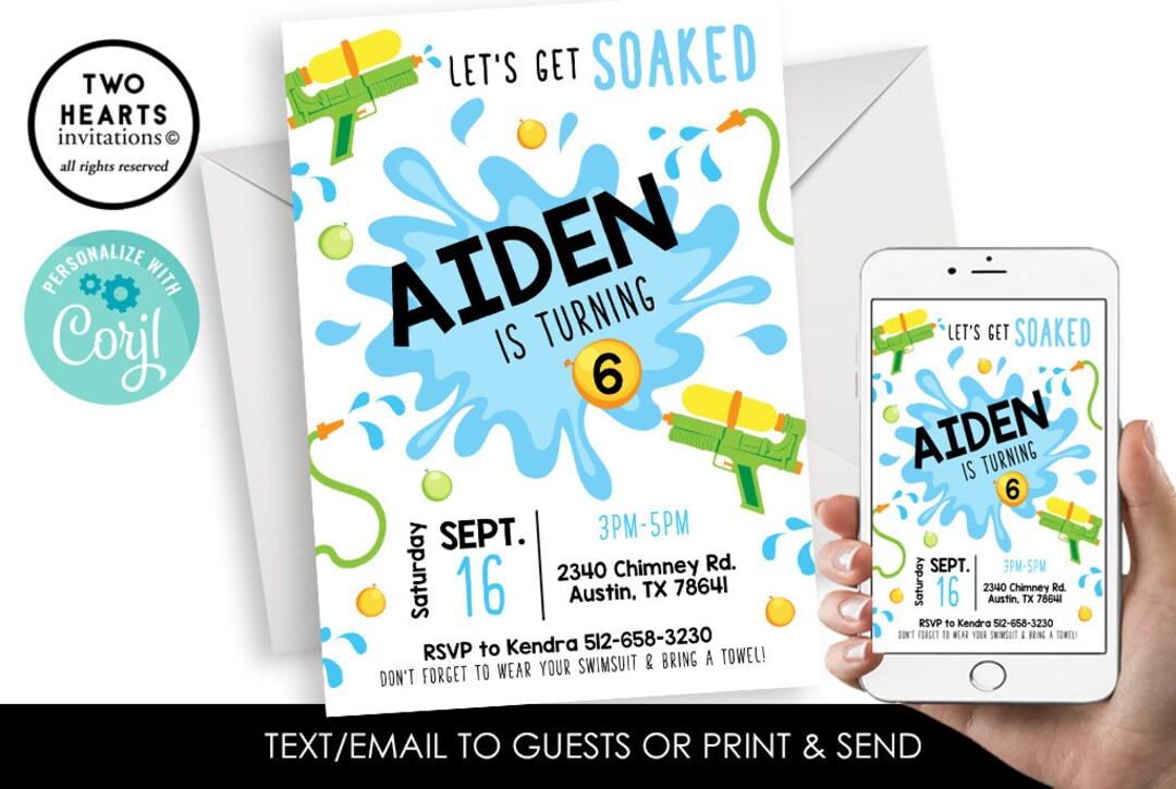 Editable Water Fun Invitation Invite Pool Party Birthday Digital ...