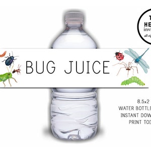 Printable Bug Water Bottle Labels Digital 8.5x2 Watercolor Insects ...