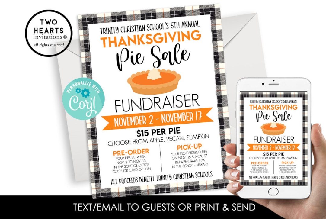 Editable Thanksgiving Pie Sale Fundraiser Flyer Digital 8.5x11 Template ...