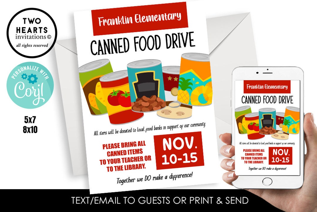 Editable Canned Food Drive Flyer Digital Event Announcement Fundraiser ...