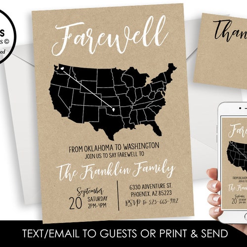Map Invitation Template DIY Editable Going Away Party Invite - Etsy