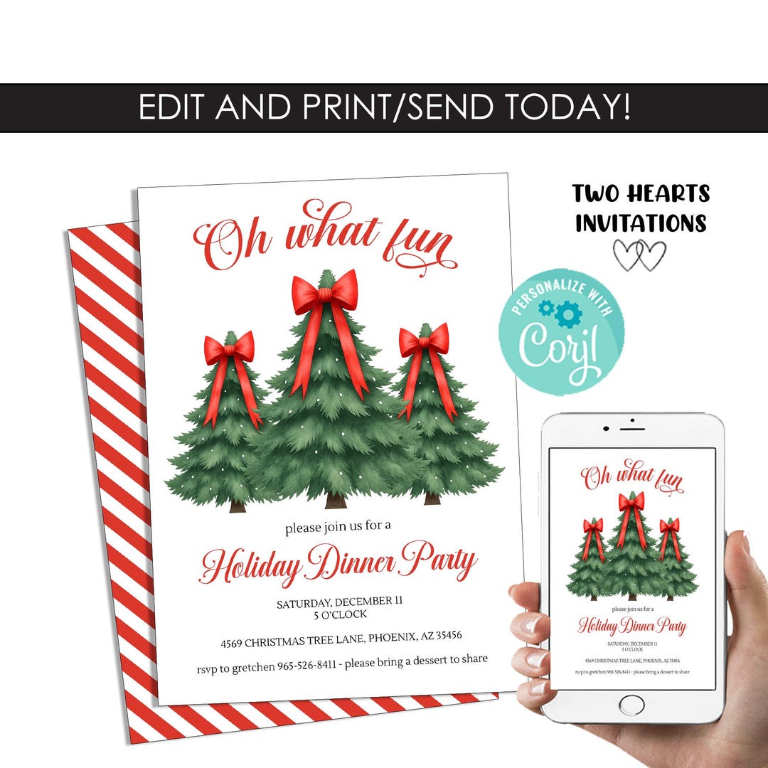 Editable Holiday Party Invitation Invite Digital 5x7 Christmas Tree ...