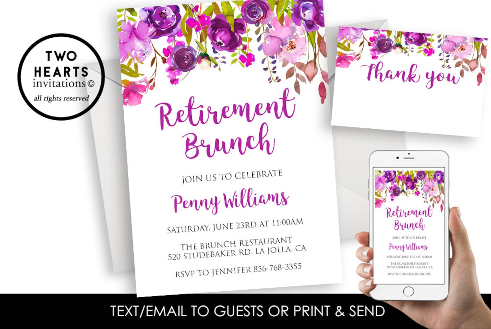 Retirement Brunch Invitation Invite Party Purple Floral - Etsy