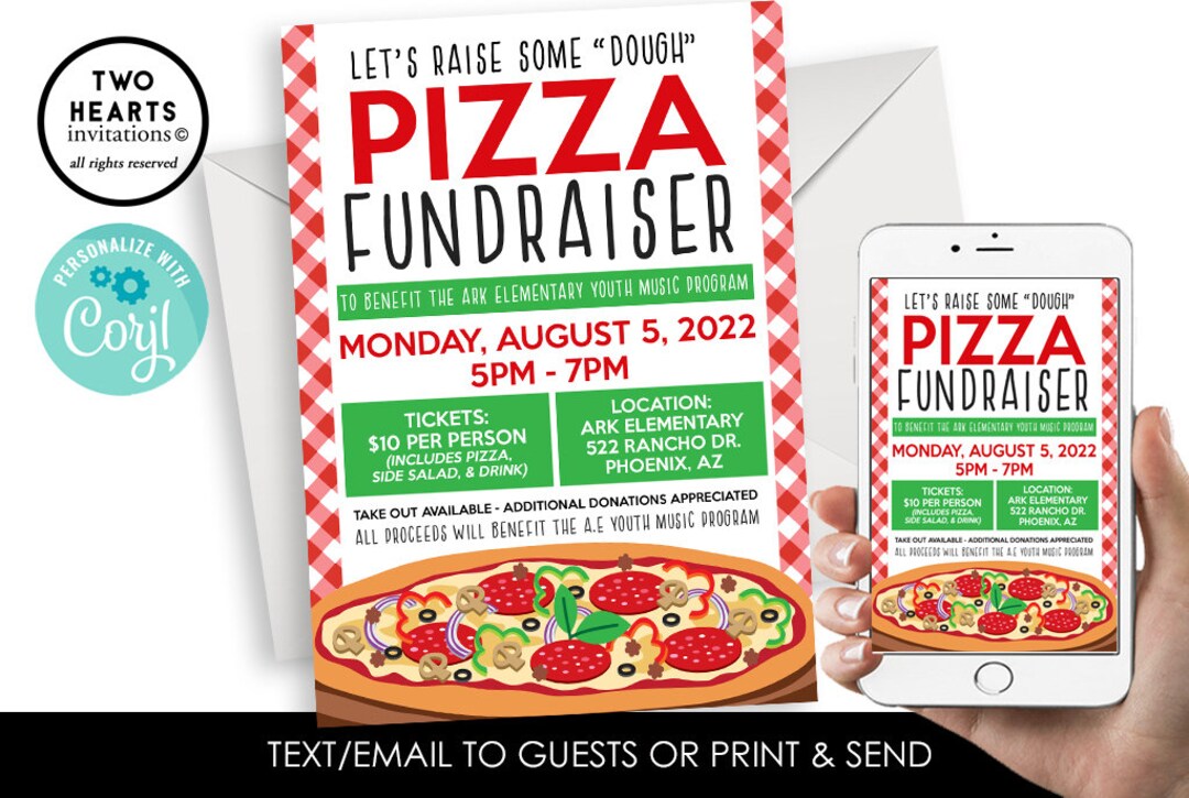 Editable Pizza Fundraiser Flyer Digital Announcement Invitation Invite ...