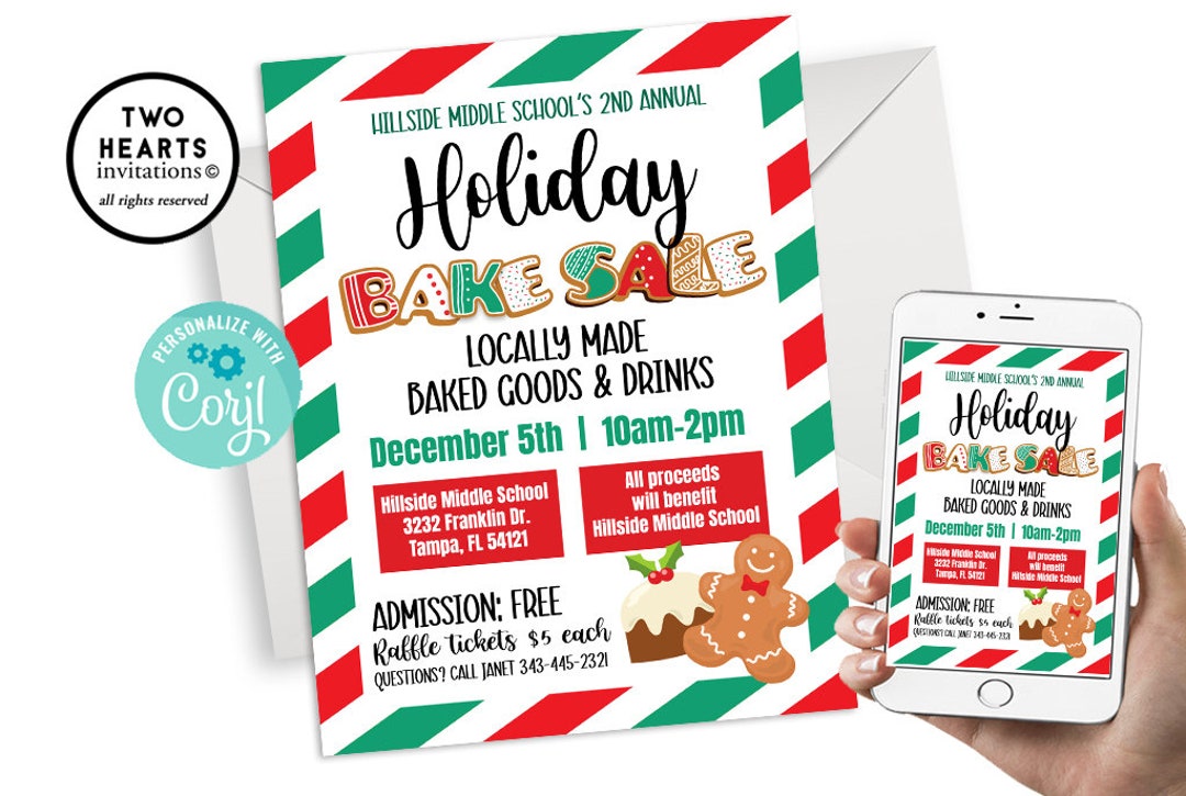 Editable Holiday Bake Sale Flyer Template Fundraiser Digital 8.5x11 ...