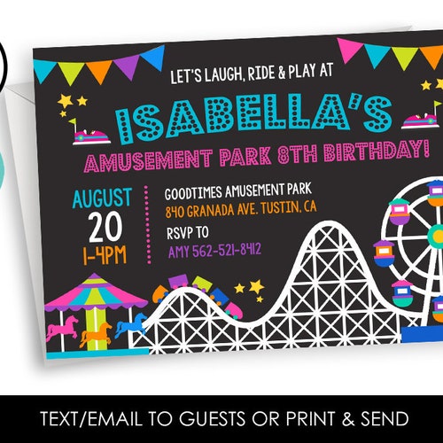 Editable Theme Park Birthday Invitation Printable Carnival - Etsy