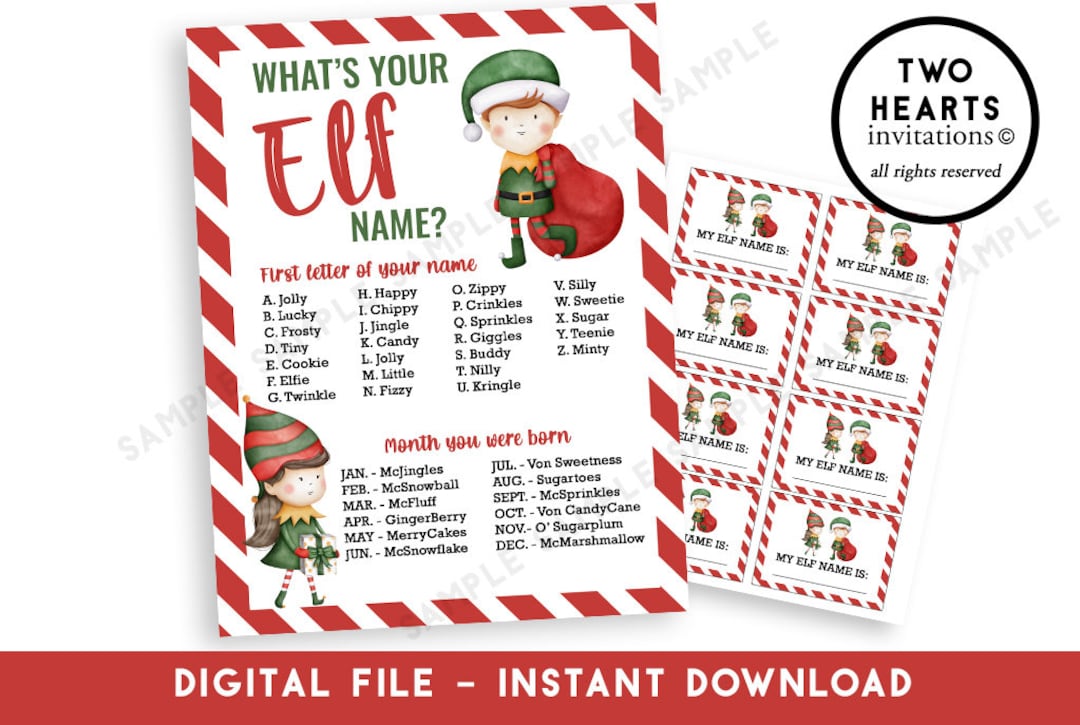 What's Your Elf Name Printable Digital Christmas Holiday 8.5x11 Instant ...